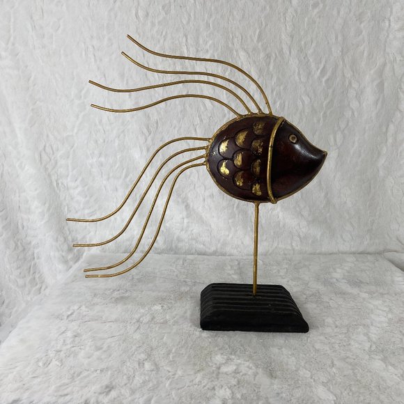 Vintage | Art | Vintage Art Deco Brass Fish Sculpture Wood Base ...